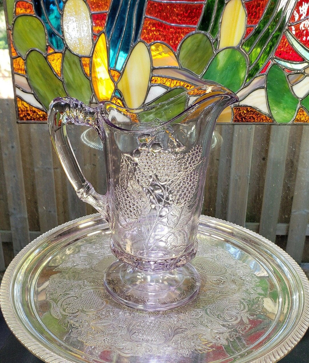 Antique Loganberry and Fruits Pattern Amethyst EAPG Pitcher-dalzell ...