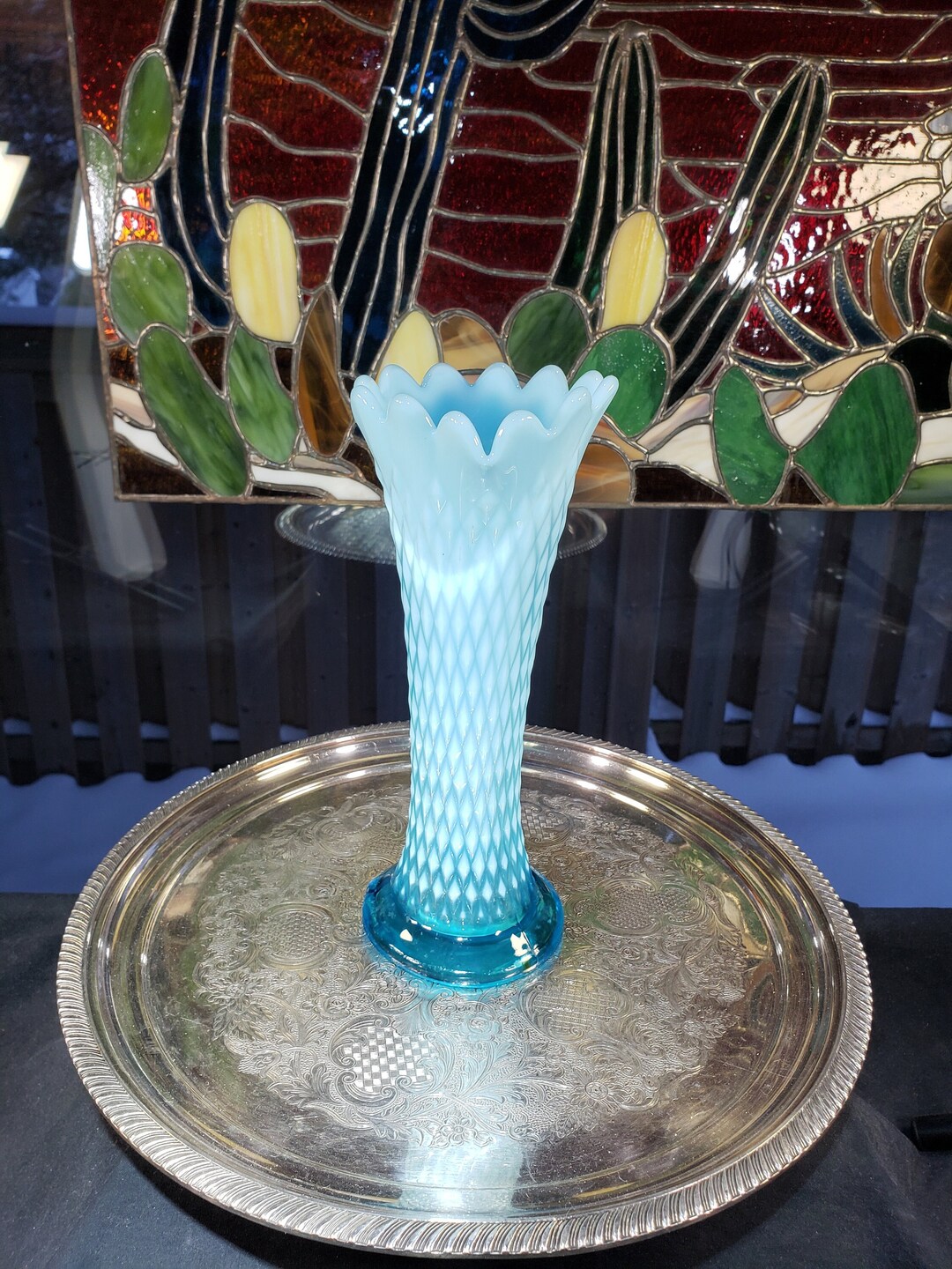 Antique Northwood Opalescent Blue Diamond Point Vase, Ca 1900s - Etsy