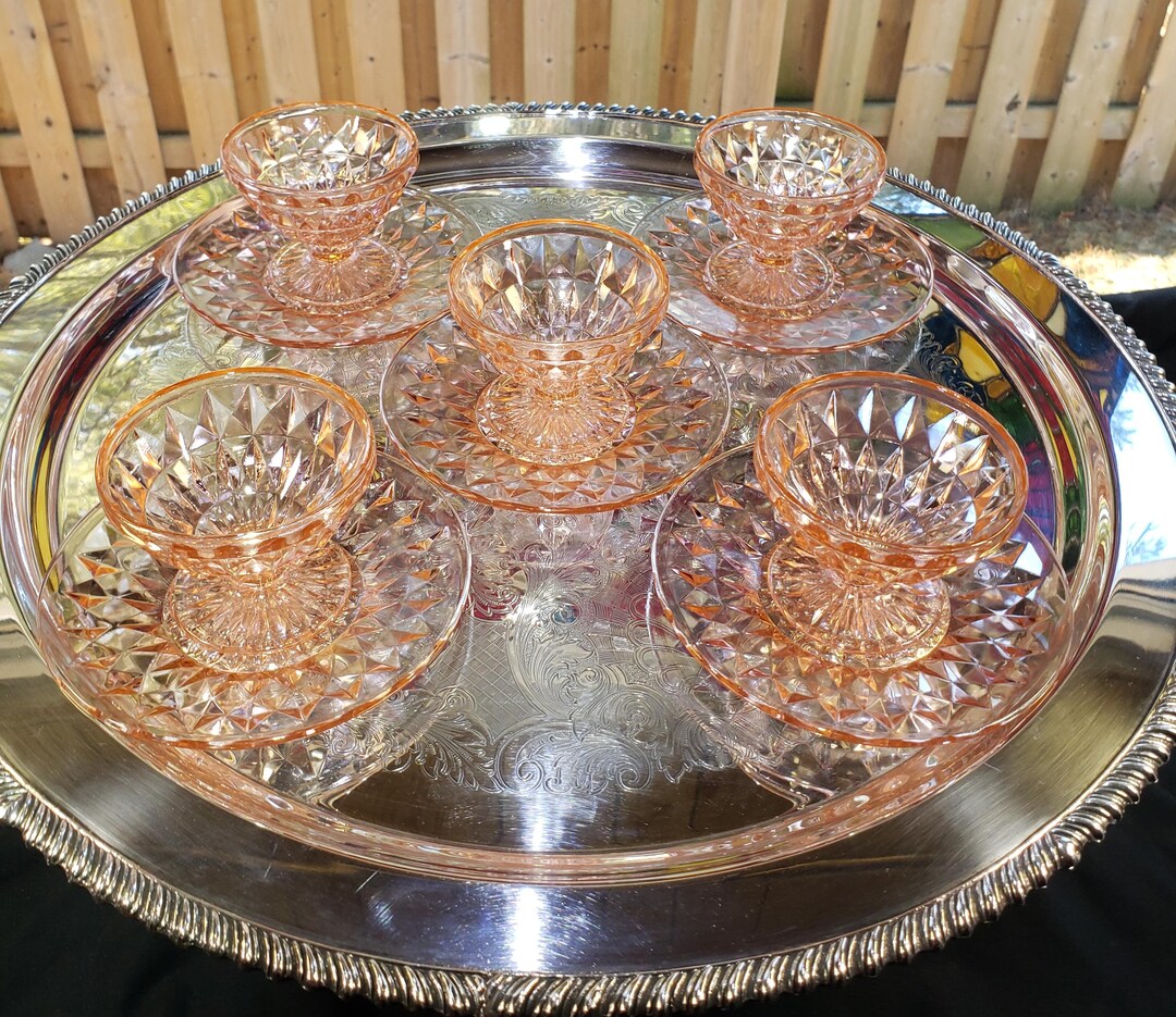 Vintage Jeanette Glass - Windsor Pattern - Pink Depression Glass - 5 ...