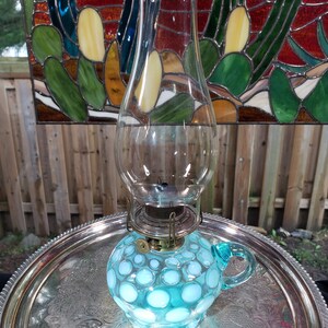Vintage Antique Blue Coin Dot Finger Glass Oil Lamp - Rare Find for ...