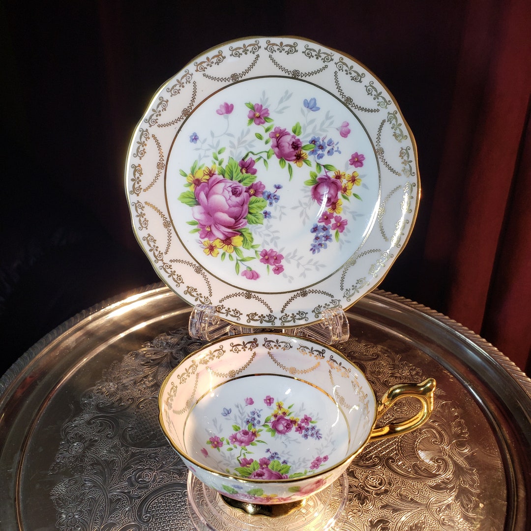Vintage Regency Teacup and Saucer Set: Pink Floral Antique Decor - Etsy