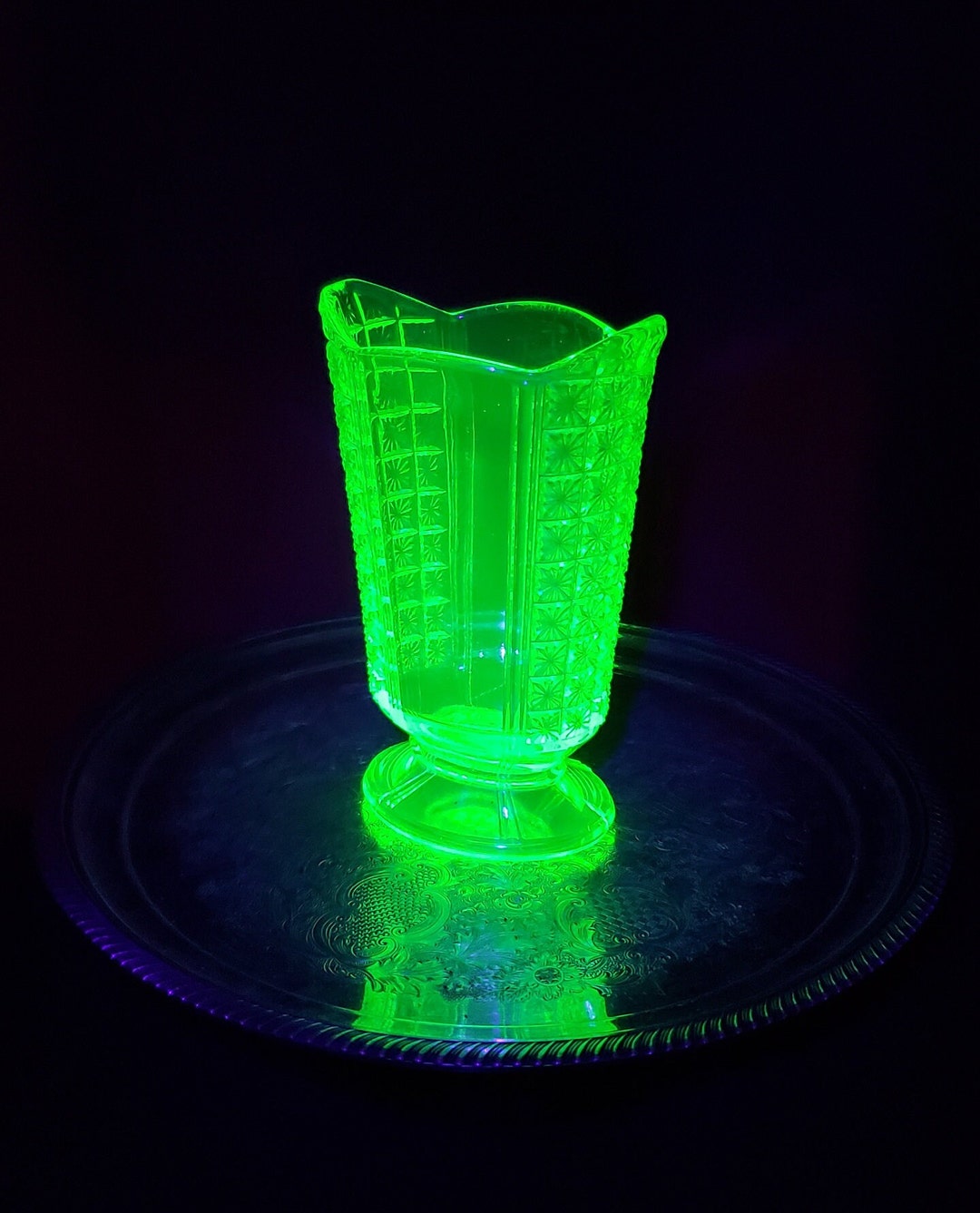 Vintage Vaseline Glass Vase: Richards & Hartley EAPG Three Panel ...