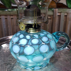 Vintage Antique Blue Coin Dot Finger Glass Oil Lamp - Rare Find for ...