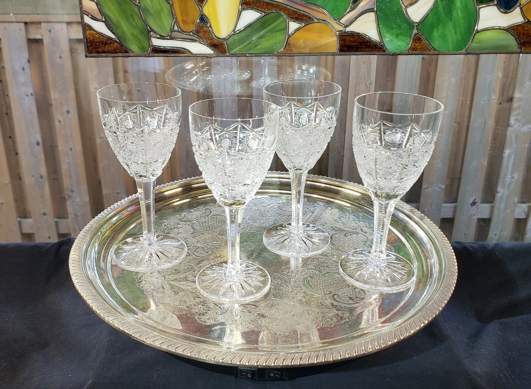 Vintage Fine Cut Queens Lace Set Four Wine Glasses - Artist Signed ...