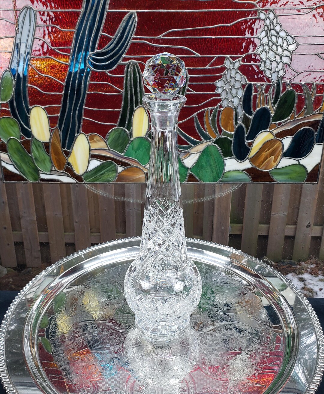 Tall Vintage Pinwheel Crystal Decanter - 1970s Barware, MCM Decor ...