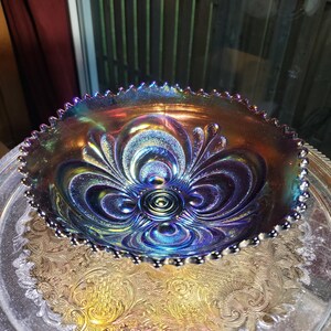 Imperial Glass - Scroll Embossed Carnival Glass Bowl - Purple Base and ...