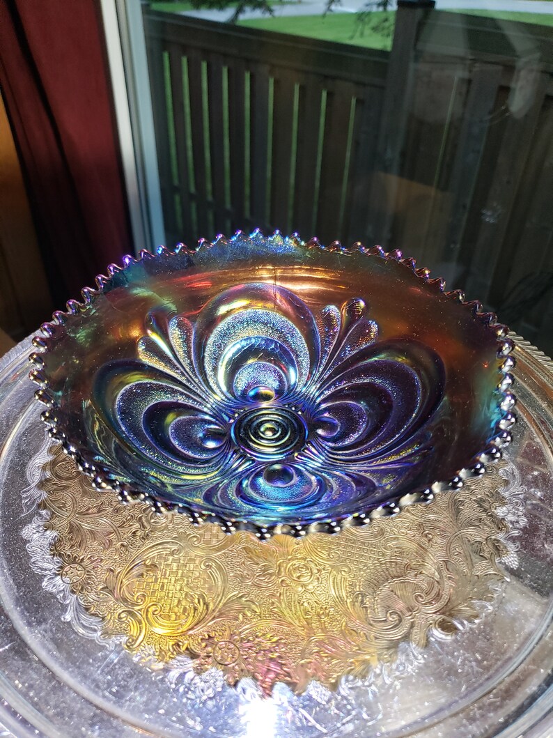 Imperial Glass Scroll Embossed Carnival Glass Bowl Purple - Etsy