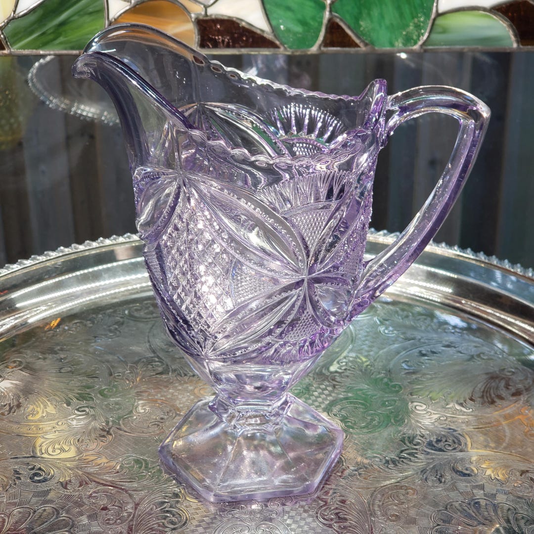 Vintage Purple EAPG Glass Pitcher - Broughton Pattee Cross - US Glass ...