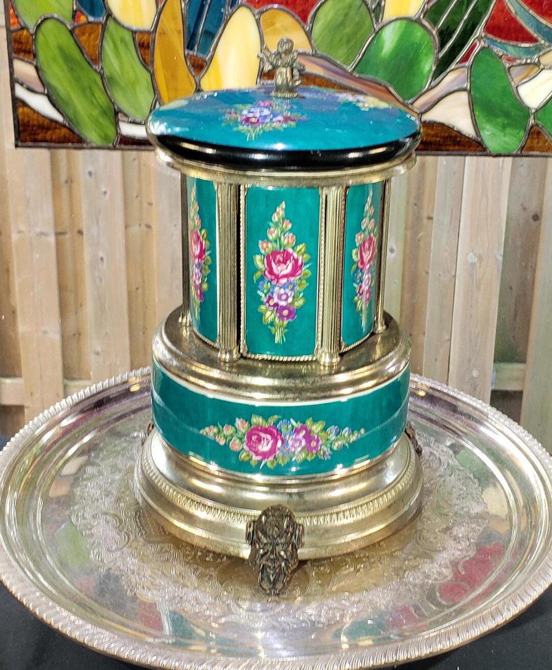 Very Rare Roundelay Turquoise & Pink Rose Musical Carousel Lipstick ...