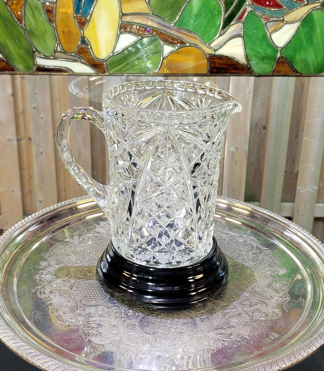 Vintage Pressed Glass Pitcher - Flower Vase, Czech Glass Pitcher, 20 Oz ...