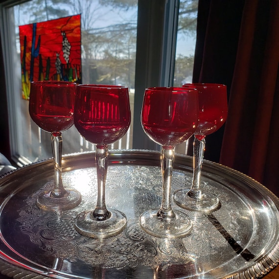 Two Ruby Red Cordial Glasses Home & Living Drink & Barware Kitchen ...
