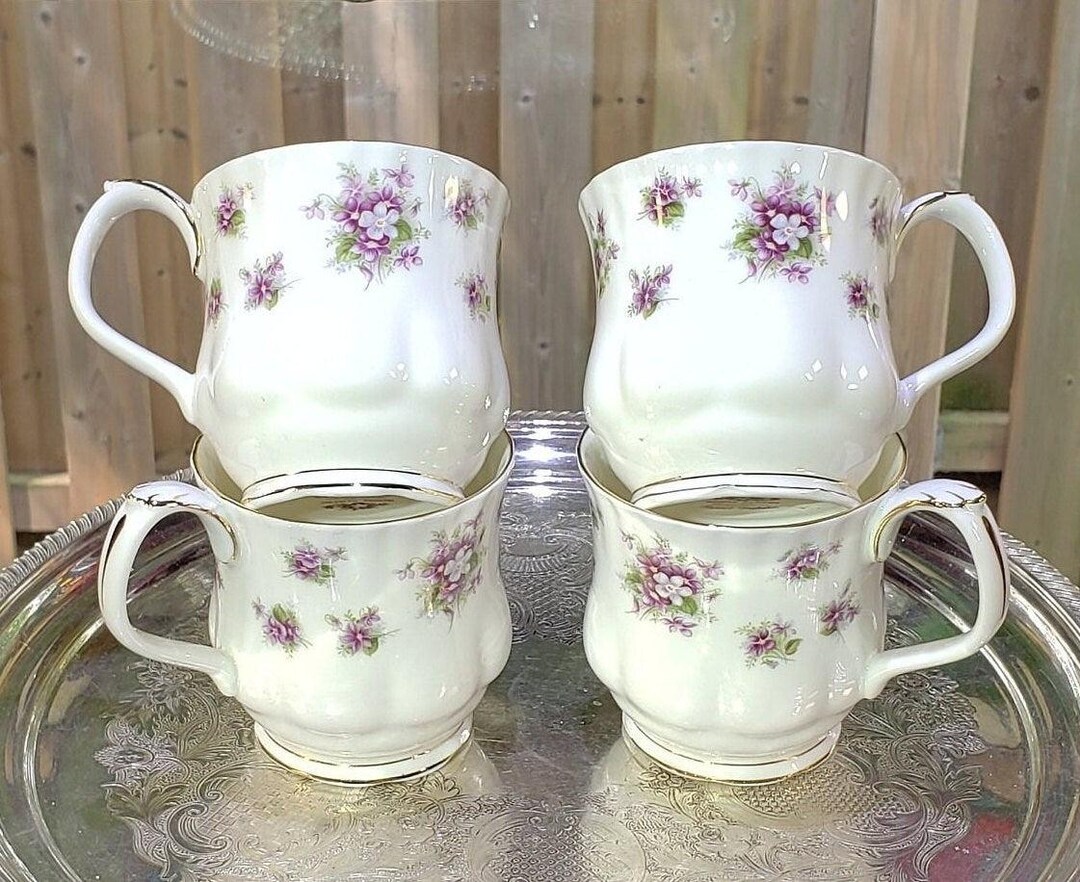 Vintage Royal Albert Sweet Violets Coffee Mugs - Set of 4, English ...