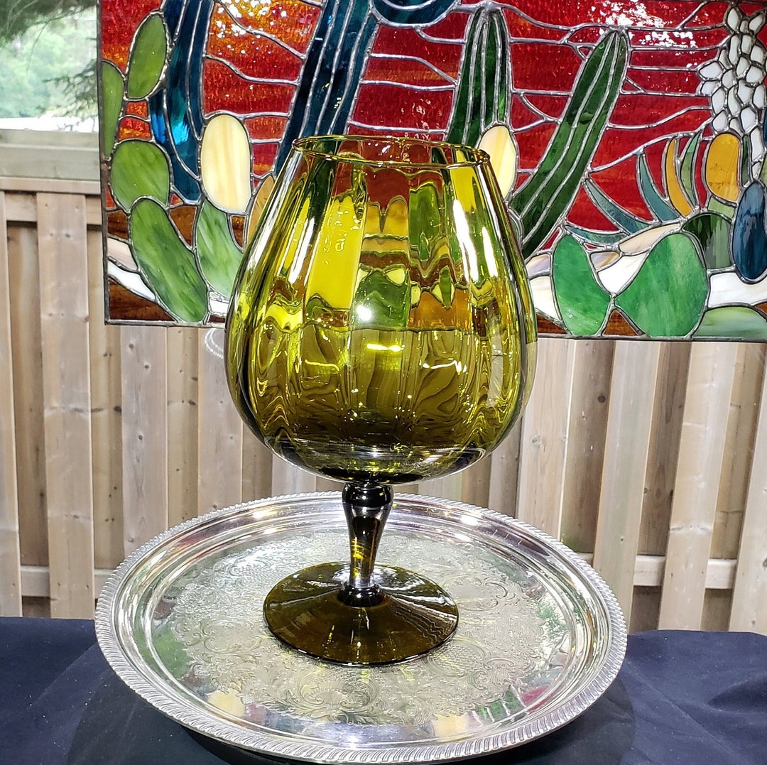 Vintage Olive Green Large Brandy Snifter Panel Design - MCM Decor ...