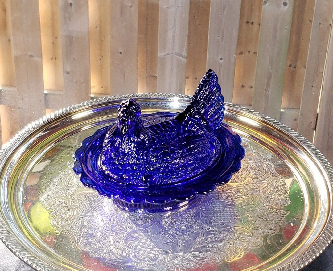 Vintage Cobalt Blue Mosser Glass Hen on Nest: Farmhouse Trinket Dish - Etsy