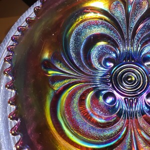 Imperial Glass - Scroll Embossed Carnival Glass Bowl - Purple Base and ...