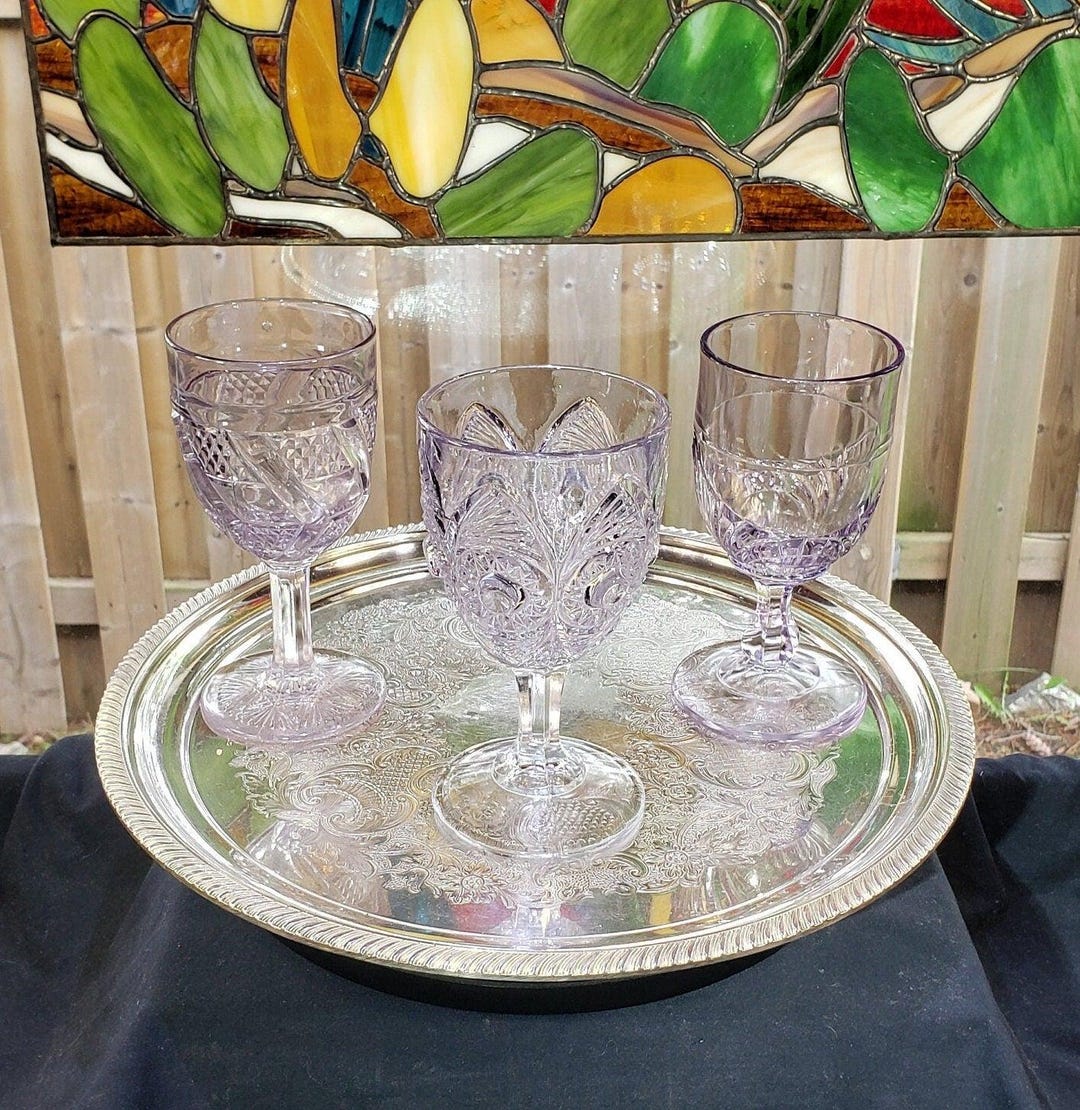 Antique EAPG Amethyst Goblets: Bulls Eye and Fan, Set of 3 - Etsy