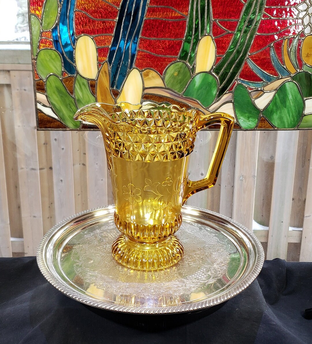Victorian Amber Water Pitcher: 1890s Adams & Co. Wildflower Pattern - Etsy