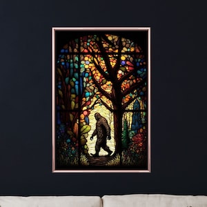 Stained Glass Bigfoot Poster Cryptid Art Sasquatch Art Print Cryptid ...