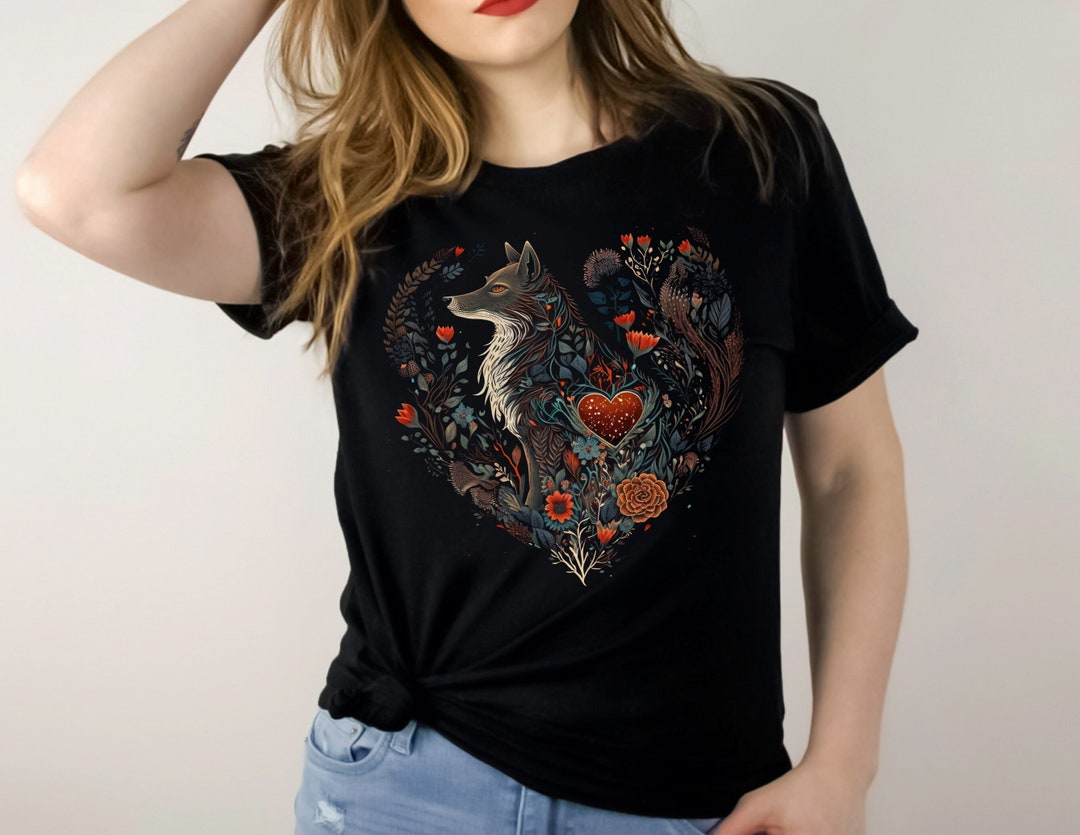Floral Wolf Shirt Cottagecore Shirt Cottage Core Shirt - Etsy