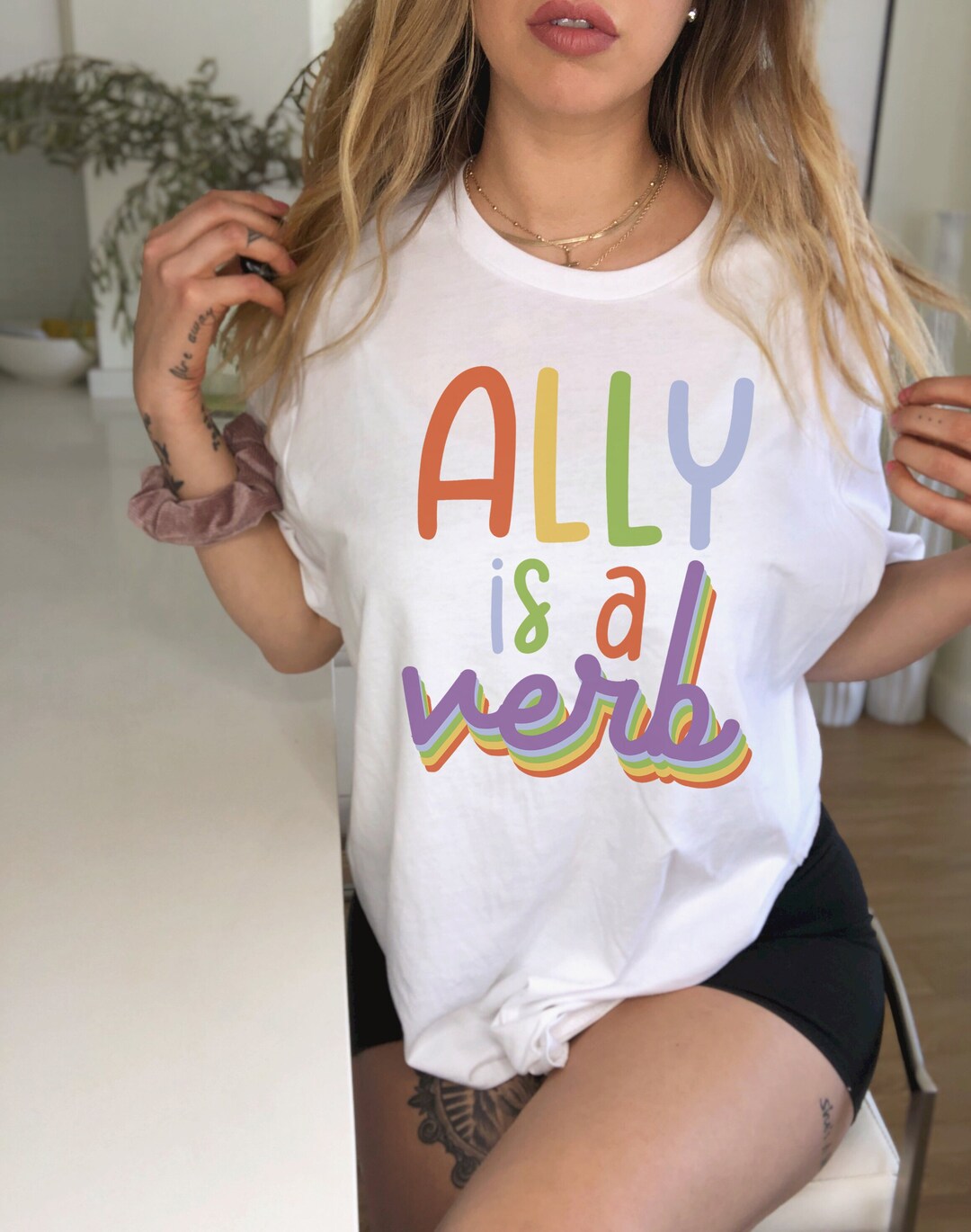 Ally is A Verb Pride Shirt LGBTQ Ally Tshirt Pride Month Tee Gay Pride ...