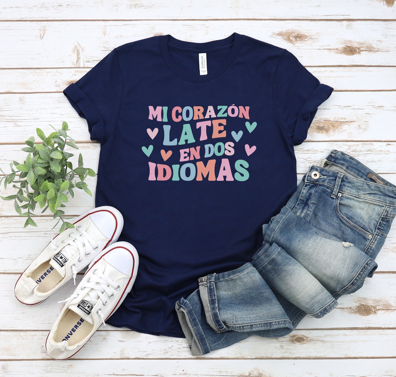 Spanish Teacher Valentines Day Shirt Mi Corazon Late En Dos Idiomas ...