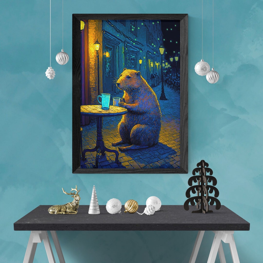 Capy Terrace at Night Capybara Art Print Capybara Poster Capybara Wall ...