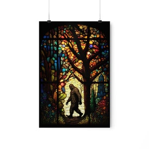 Stained Glass Bigfoot Poster Cryptid Art Sasquatch Art Print Cryptid ...