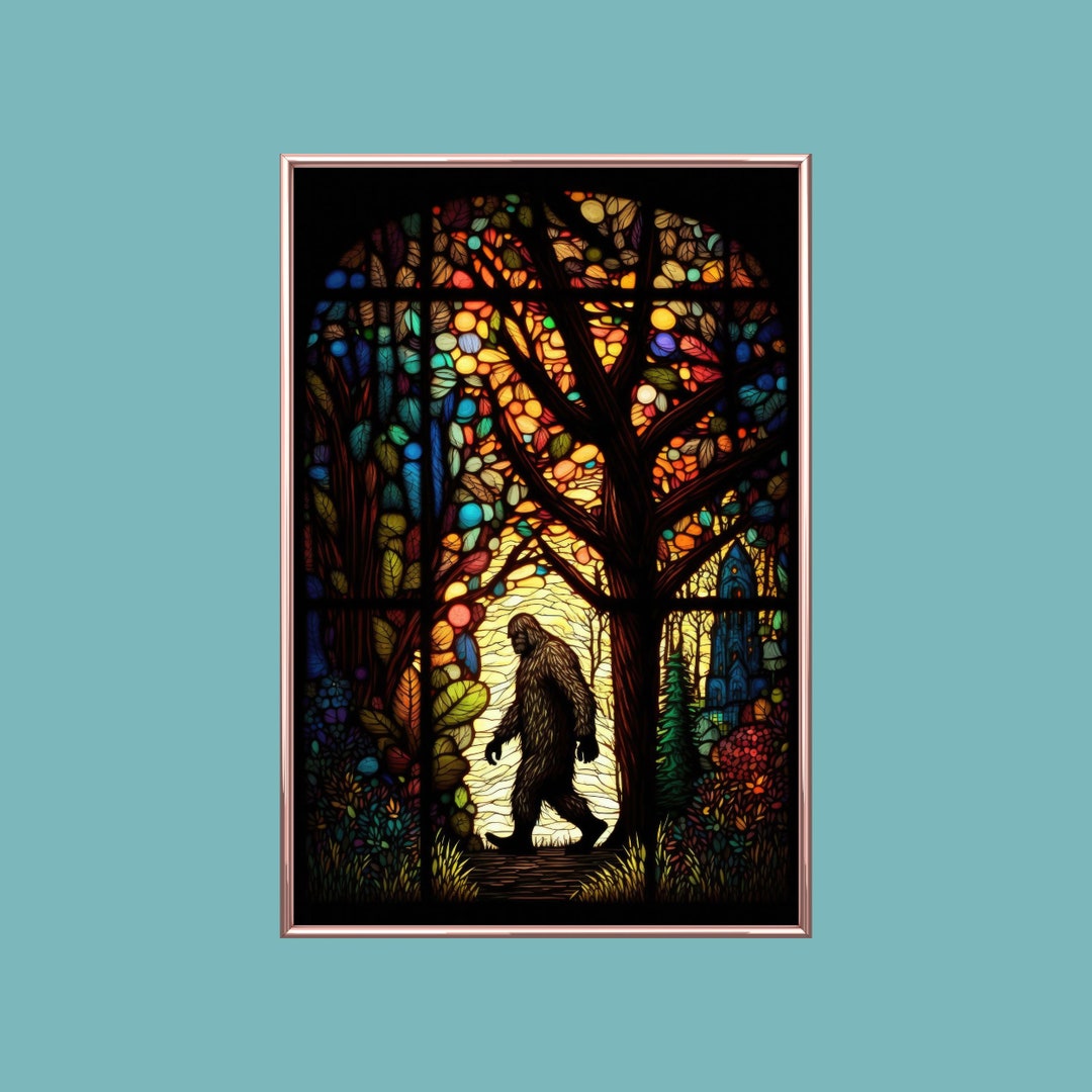 Stained Glass Bigfoot Poster Cryptid Art Sasquatch Art Print Cryptid ...