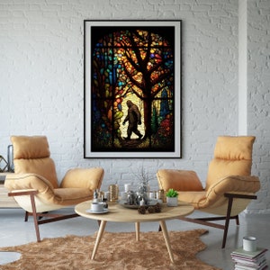 Stained Glass Bigfoot Poster Cryptid Art Sasquatch Art Print Cryptid ...