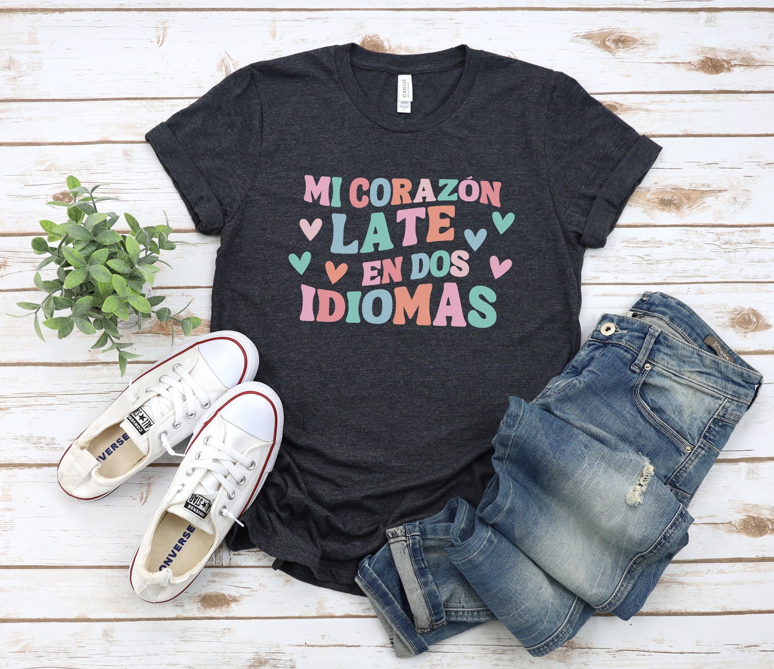 Spanish Teacher Valentines Day Shirt Mi Corazon Late En Dos Idiomas ...