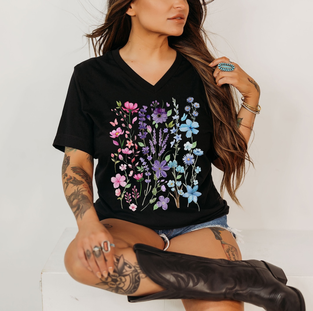 Bi Pride Wildflowers V-neck Shirt Subtle Bi Pride Shirt Bisexual Shirt ...