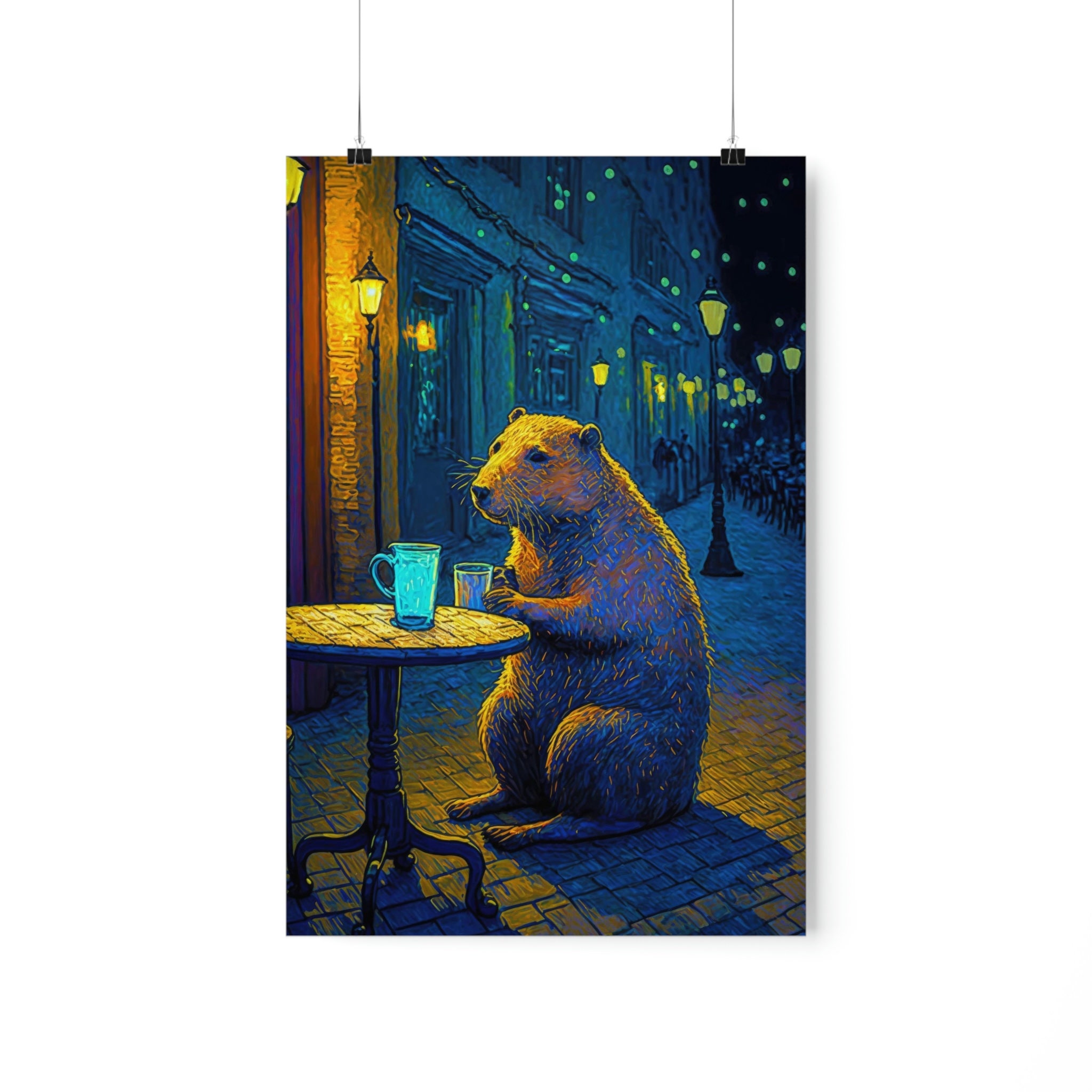 Capy Terrace at Night Capybara Art Print Capybara Poster - Etsy