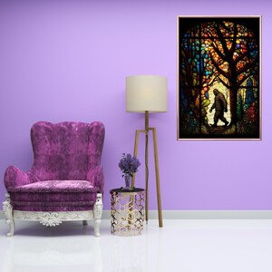 Stained Glass Bigfoot Poster Cryptid Art Sasquatch Art Print Cryptid ...