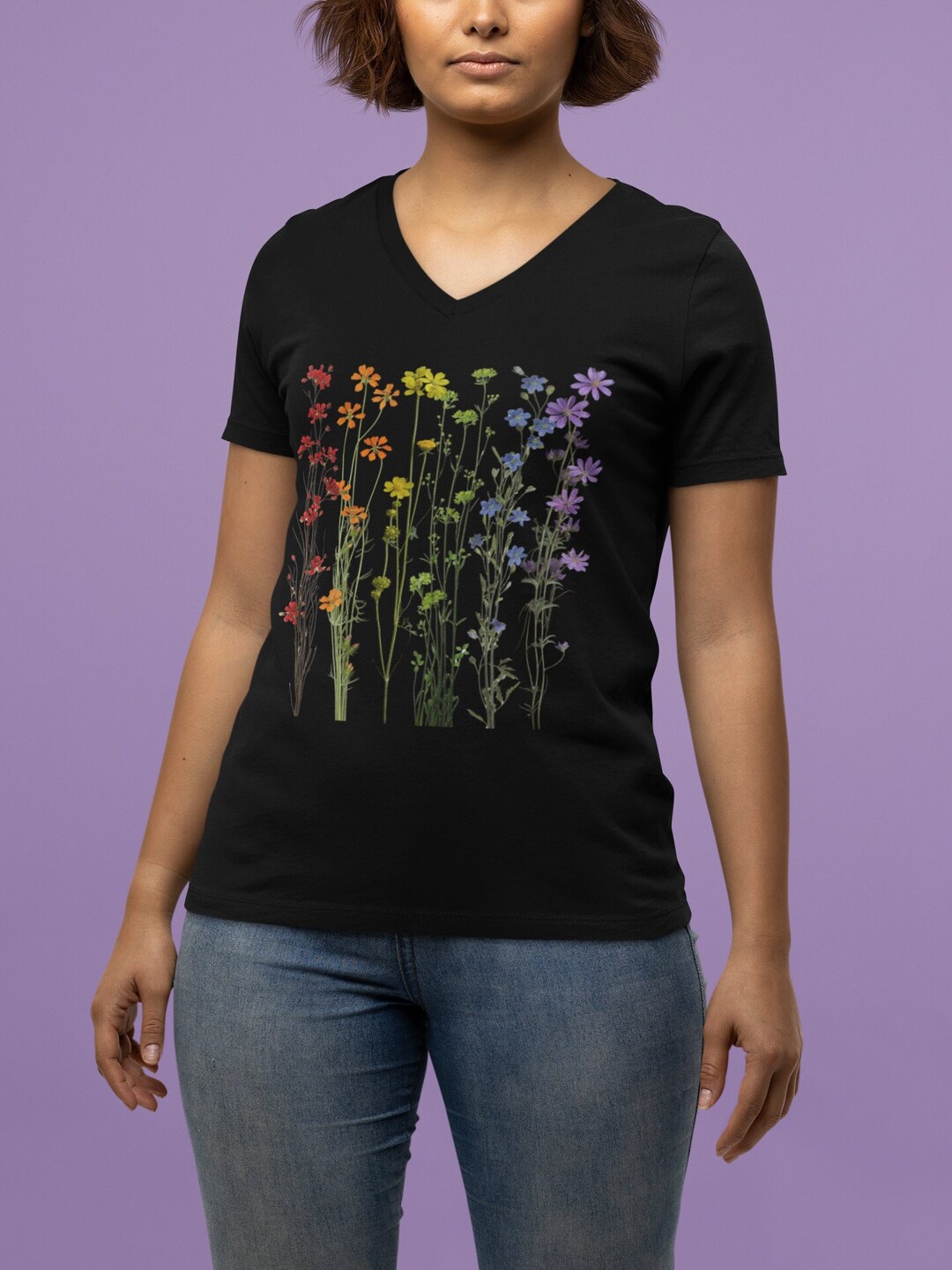 Gay Pride Wildflowers V-neck Shirt Pressed Flower Shirt Subtle Pride ...