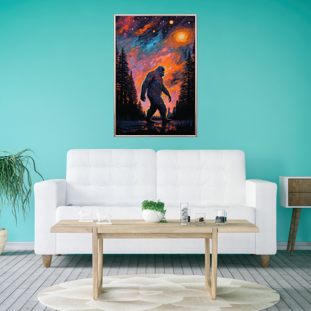 Impressionist Bigfoot Poster Cryptid Art Print Starry Night Sasquatch ...