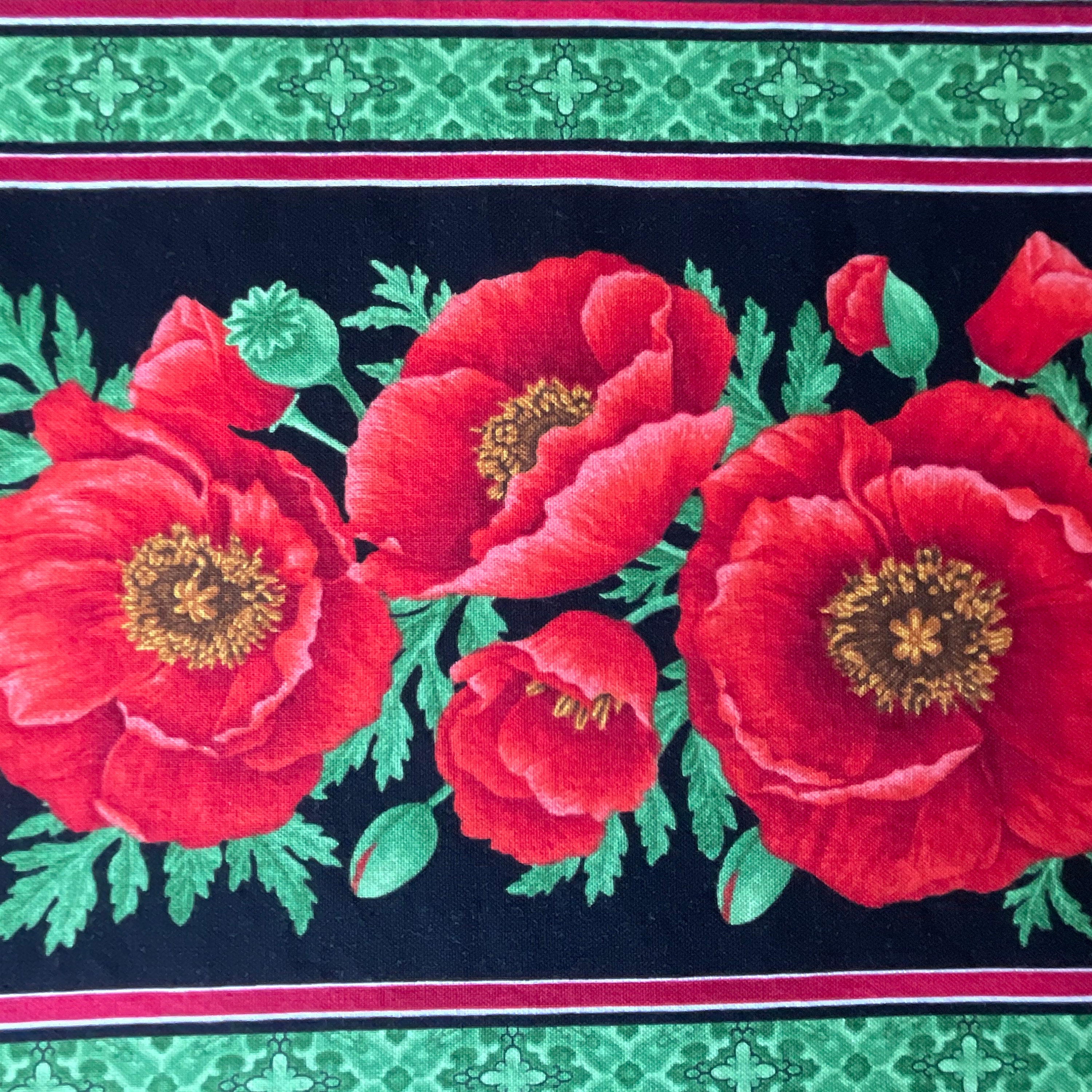 Border Print Fabric in a Rich Red Poppy Flower Print, Premium Cotton ...