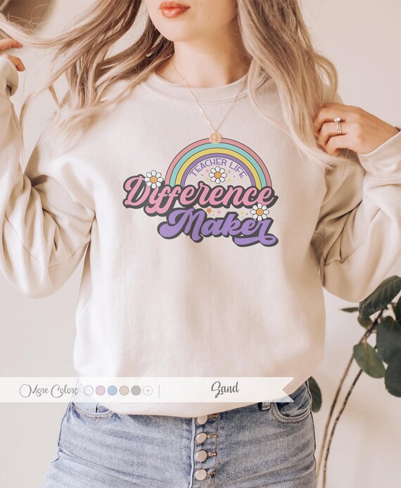 Teacher Life Difference Maker Cute Retro Style Rainbow Teacher - Etsy