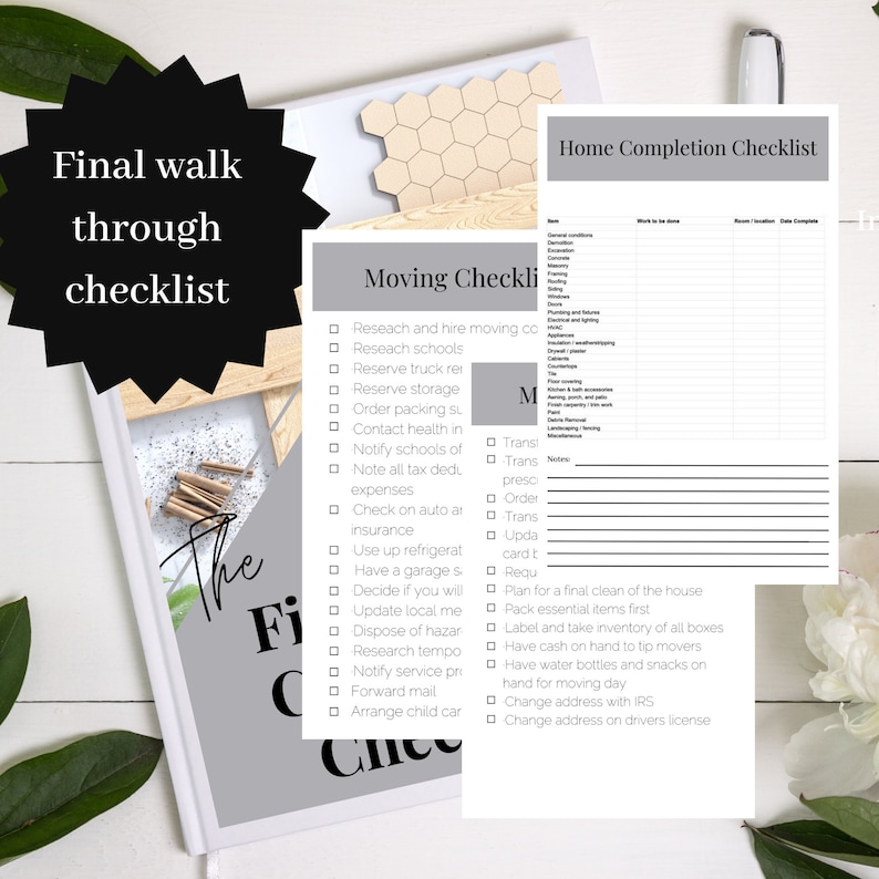 Printable Final Home Completion Checklist, Moving Checklist, Moving ...