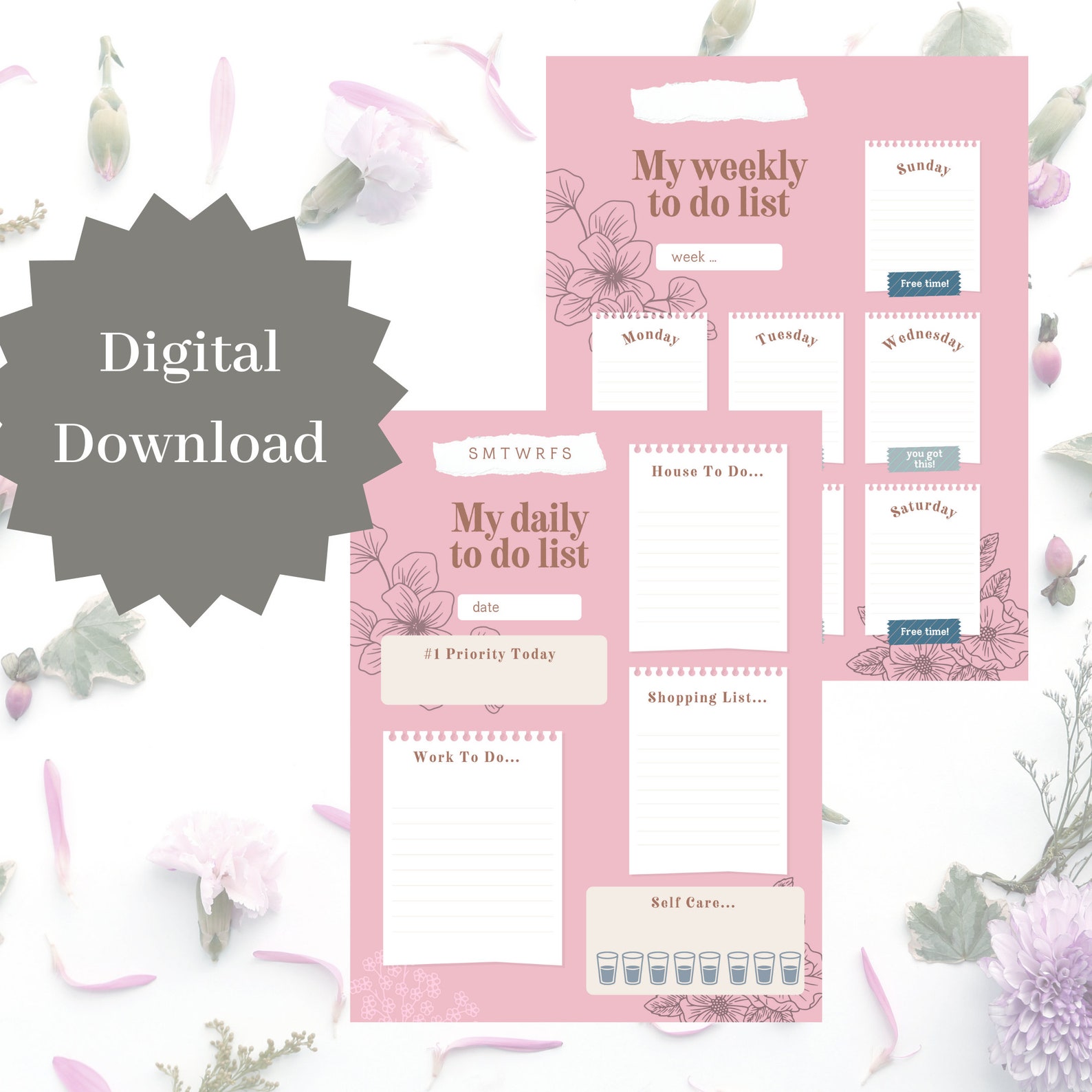 Daily to Do List, Weekly to Do List, Printable Daily Planner, Pink ...
