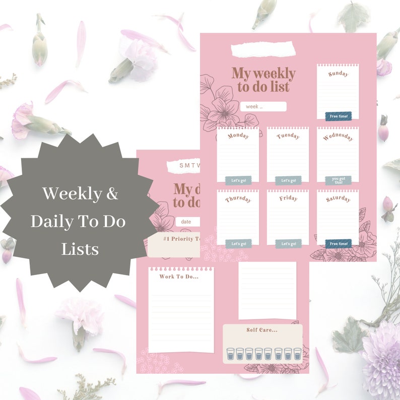 Daily to Do List, Weekly to Do List, Printable Daily Planner, Pink ...