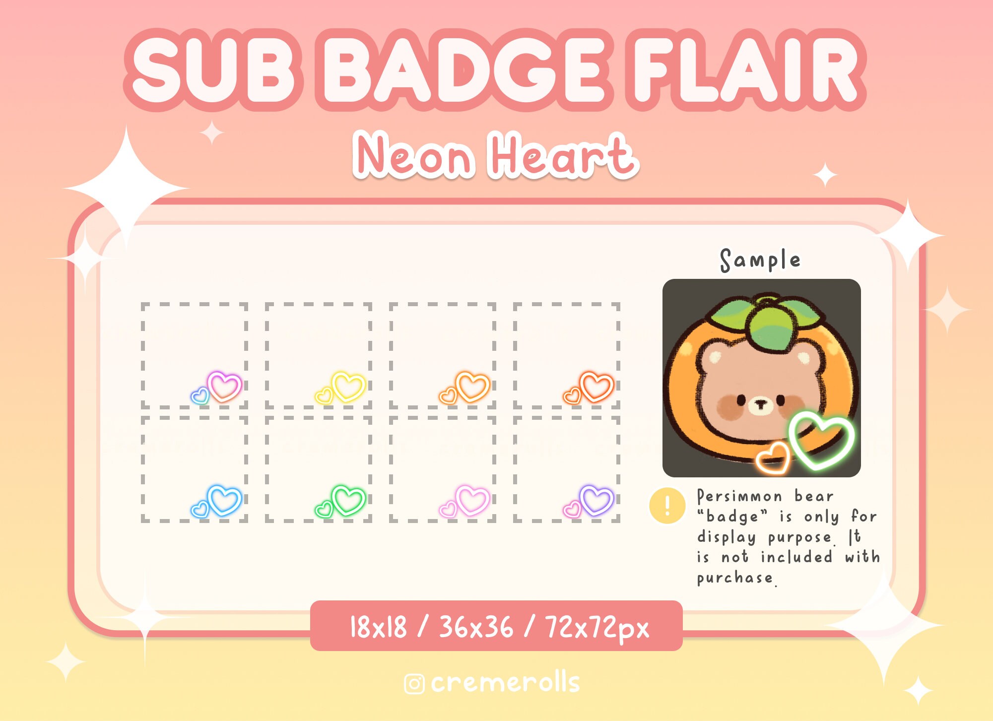 Neon Heart Twitch Sub Badge Flair Bit Badges Streamer Stream Rainbow ...