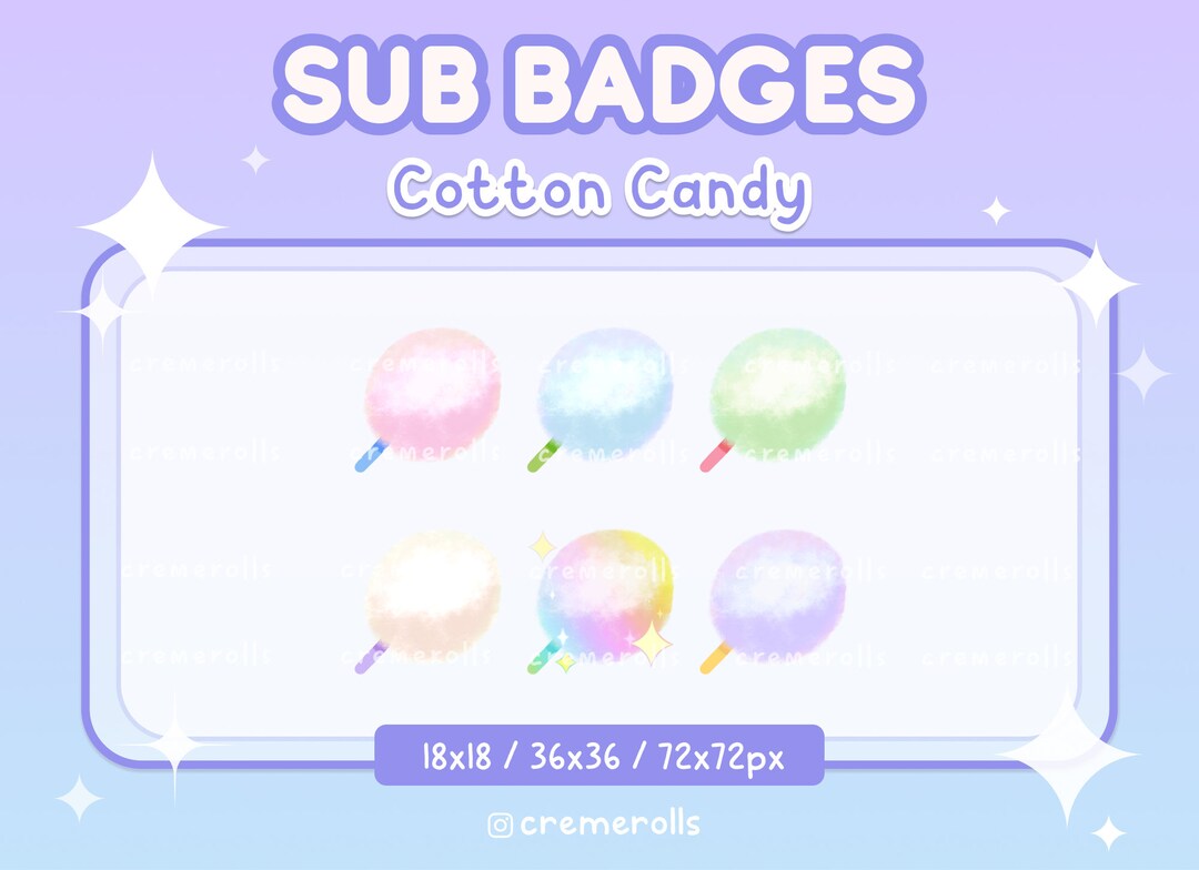Cotton Candy / Candyfloss Twitch Sub Badges - Bit Badges - Kawaii ...