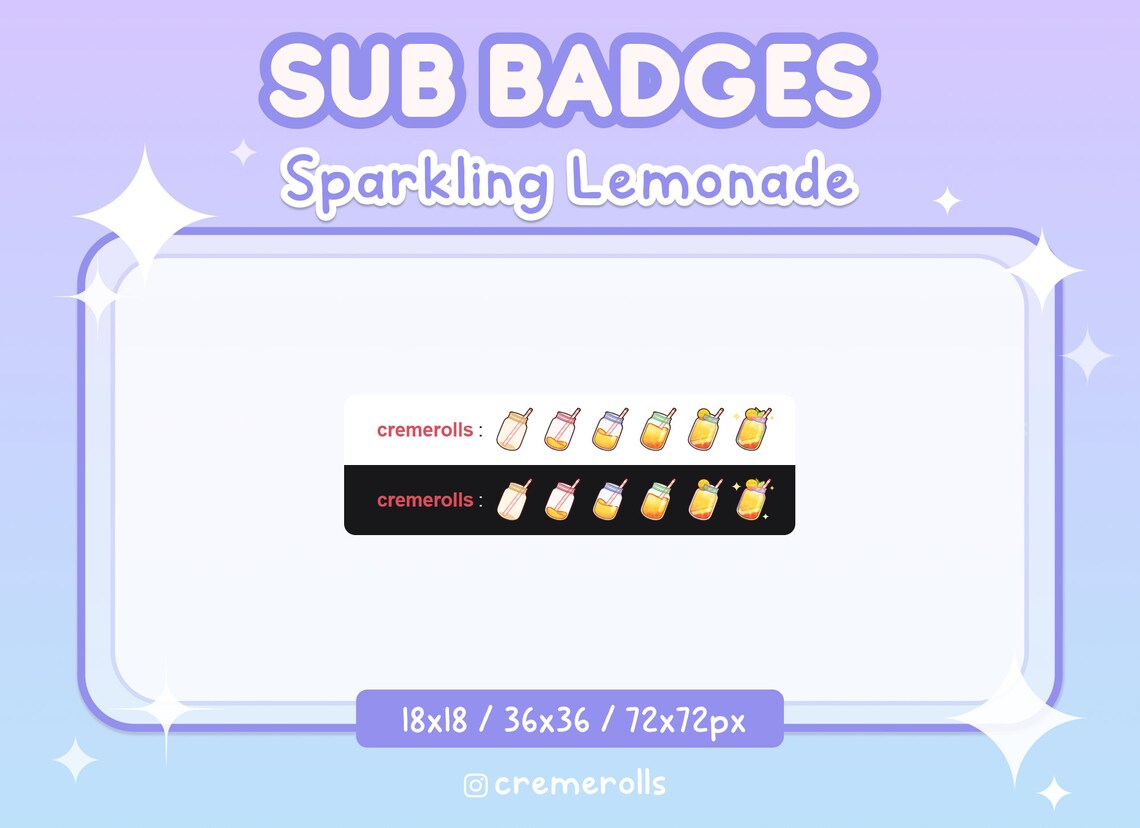6 Twitch Sub Badges Sparkling Lemonade Emotes Cute Drink Streamer ...