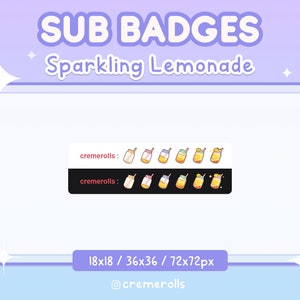 6 Twitch Sub Badges Sparkling Lemonade Emotes Cute Drink Streamer ...