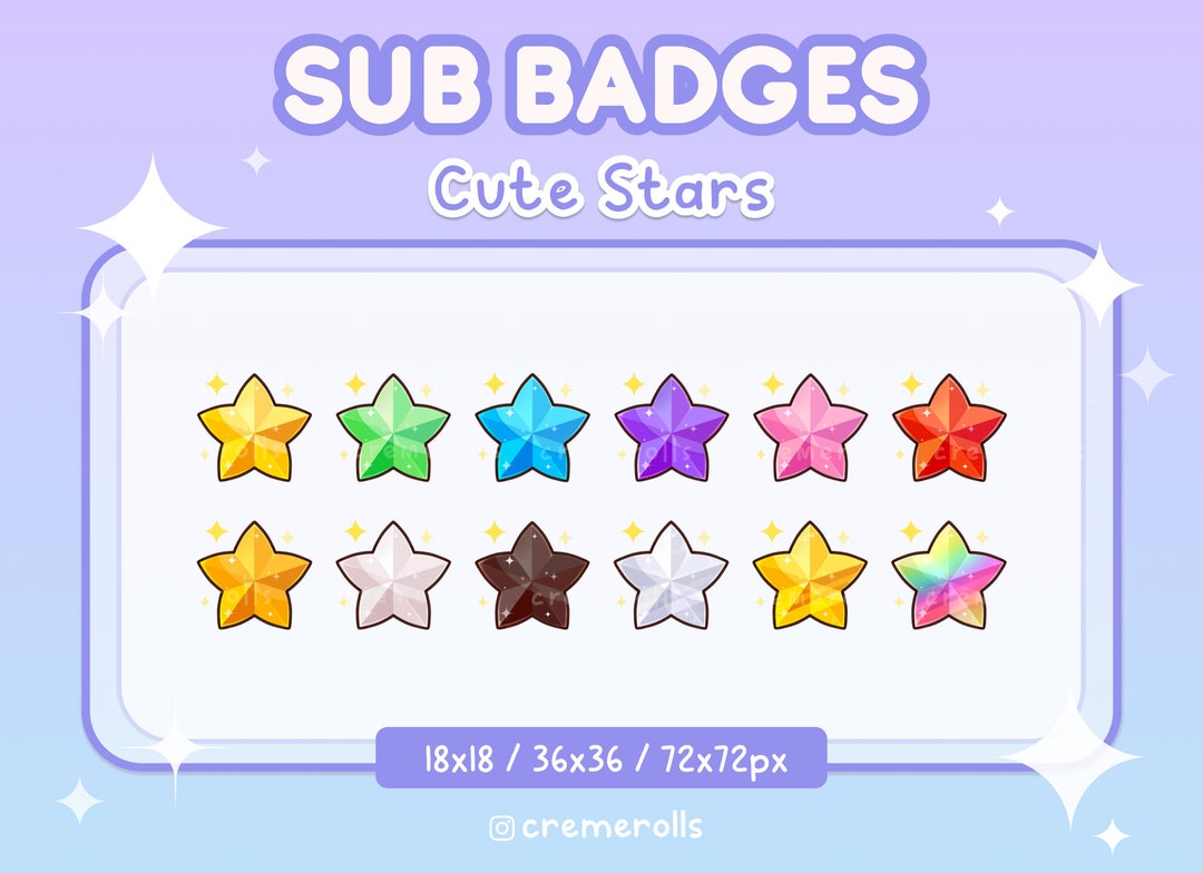 12 Twitch Sub Badges Cute Stars Emote Kawaii Streamer - Etsy