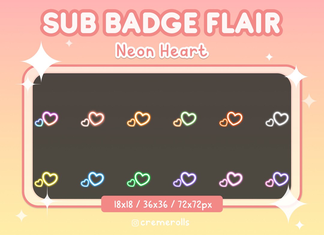 Neon Heart Twitch Sub Badge Flair - Bit Badges - Streamer - Stream ...