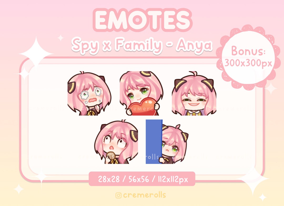 Anya Emotes Twitch Discord Pink Hair Anime Cute Kawaii Streamer Etsy