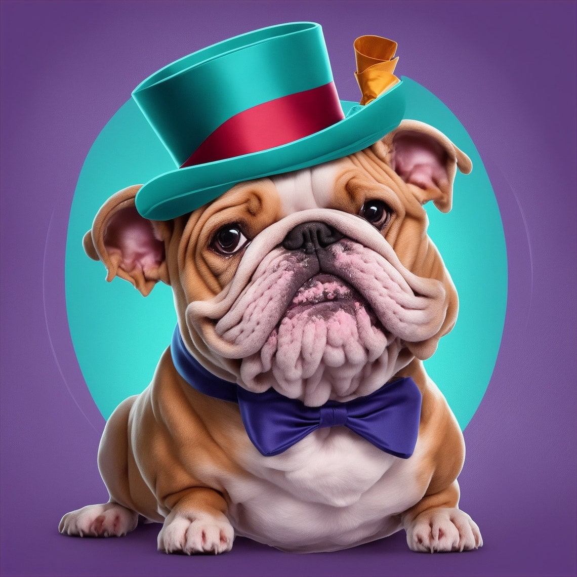 Bulldog in Top Hat and Bowtie Print - Etsy