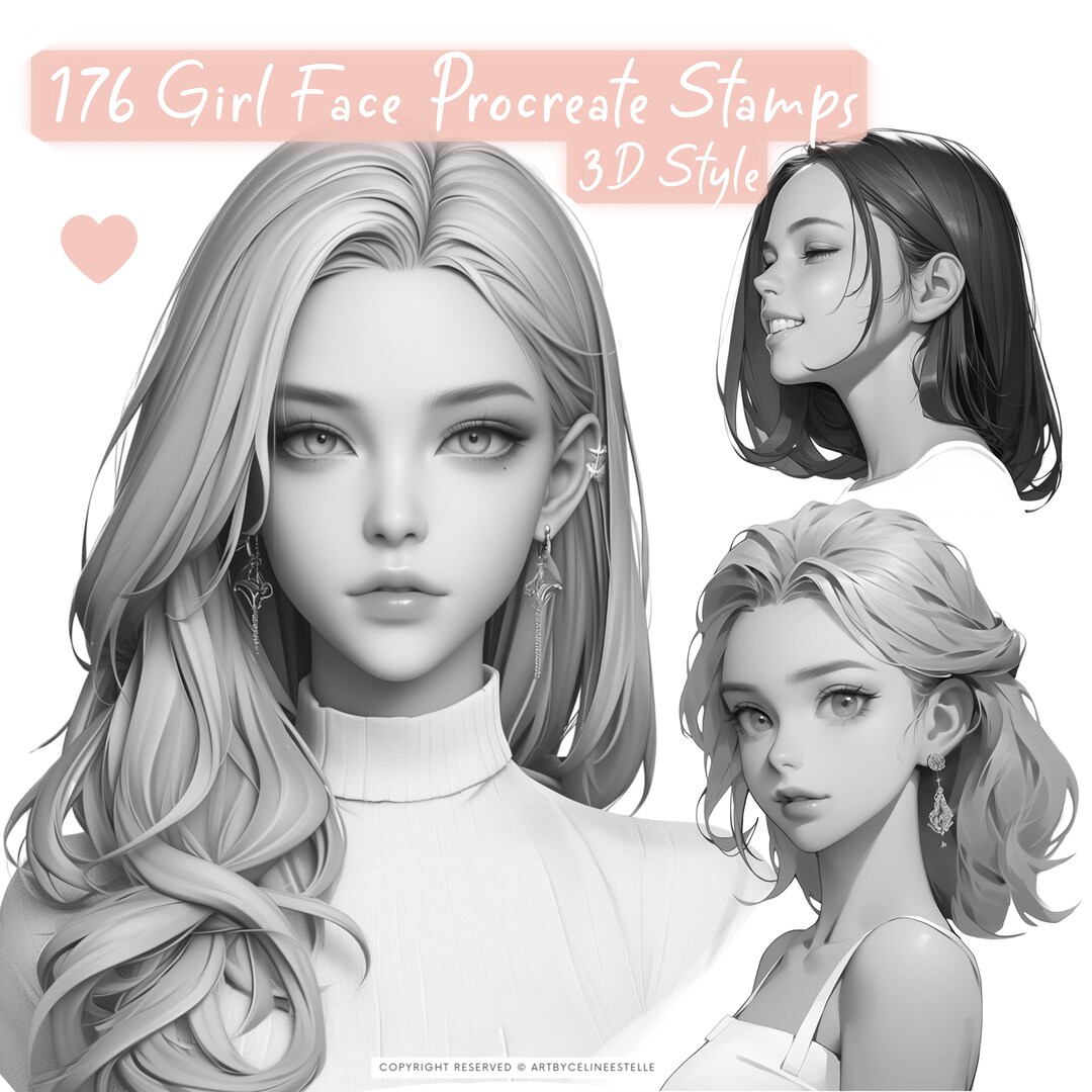 176 3d Female Face Stamps For Procreate Portrait Brushes Procreate