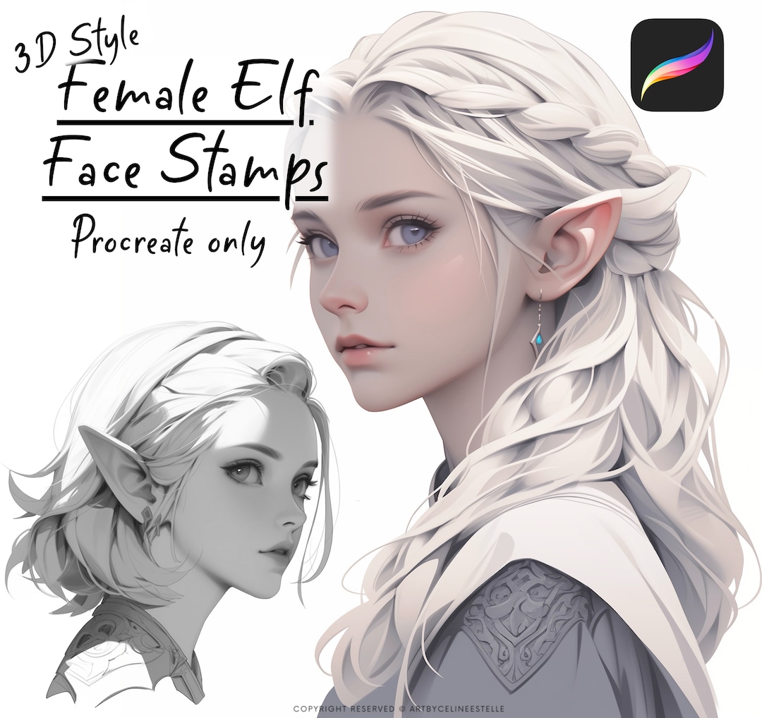Female Elf Face Stamps for Procreate, Portrait Brushset - Etsy